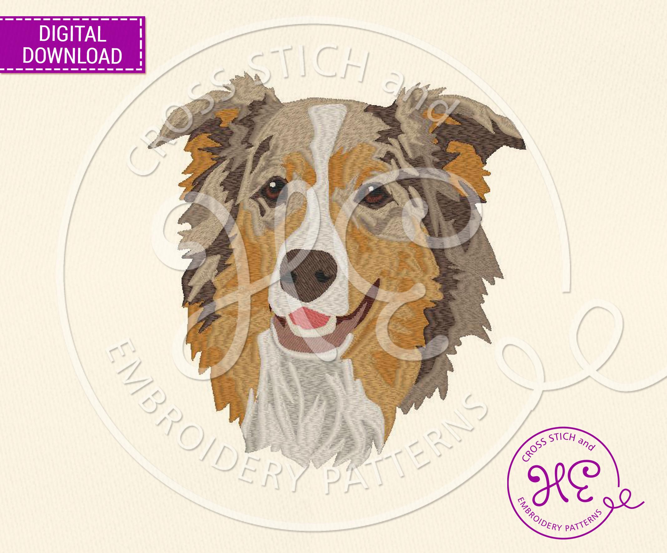 Red Merle Australian Shepherd Embroidery Design, Machine Embroidery ...
