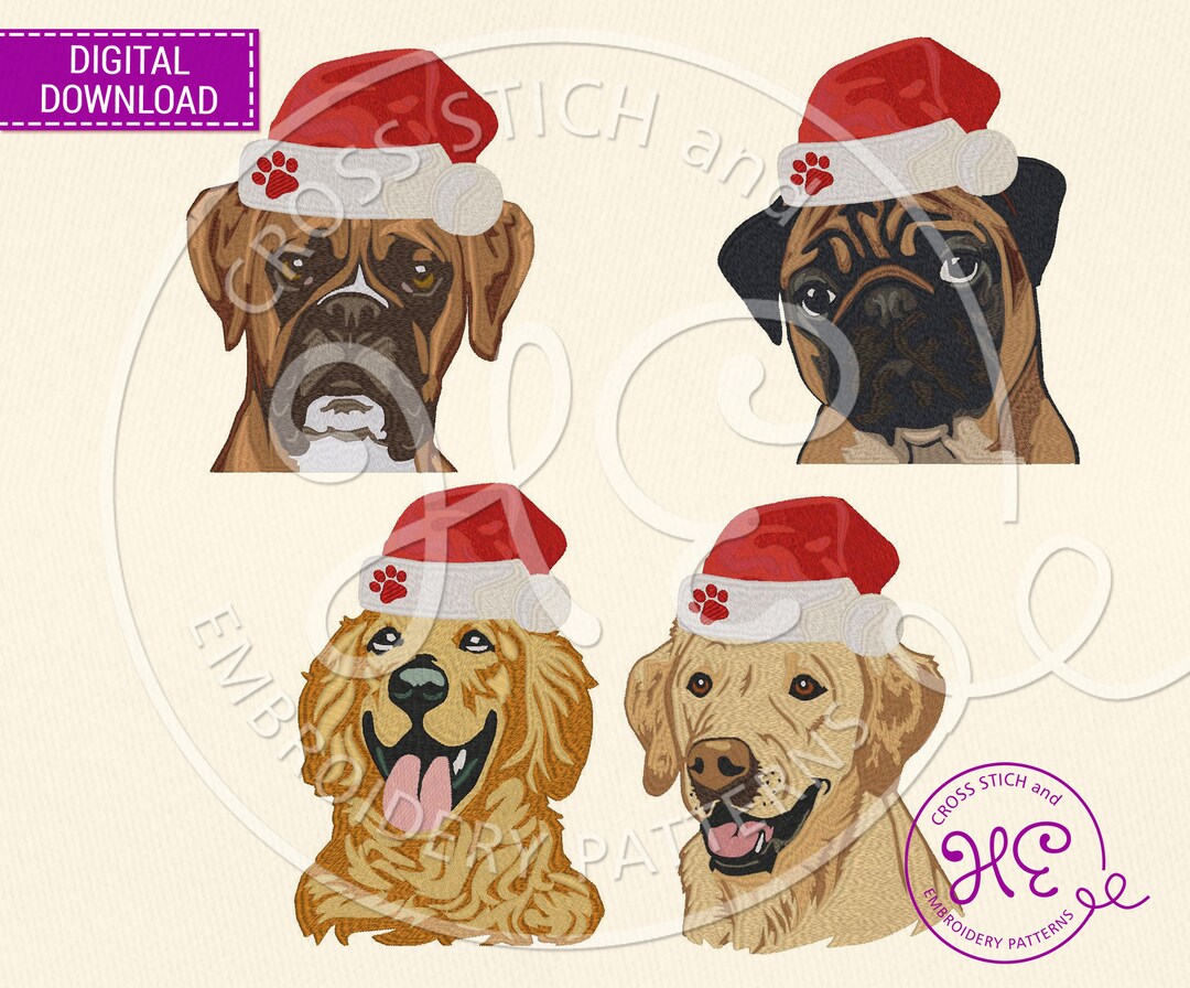 Christmas Dog Embroidery Design, Machine Embroidery Pattern, Download ...