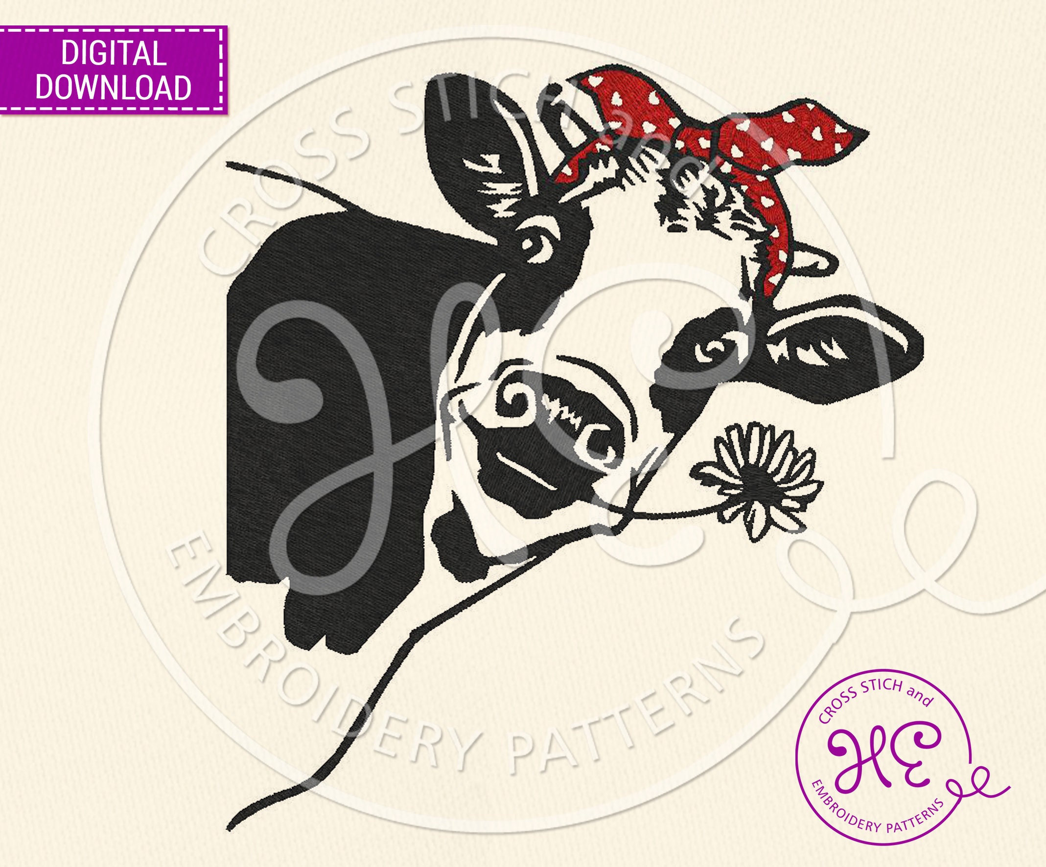 Cow Embroidery Design Pattern for Machine Download Heifer | Etsy