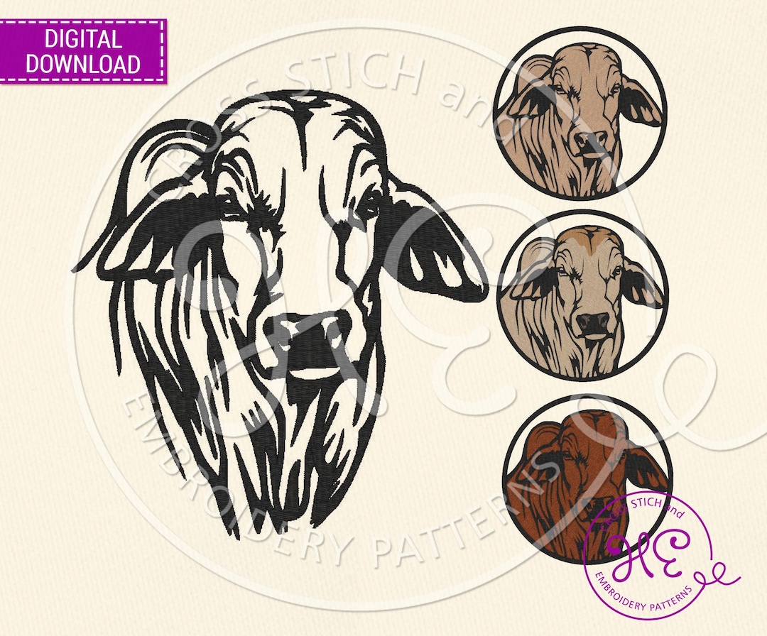 Brahman Cow Head Embroidery Design, Pattern for Machine, Download ...