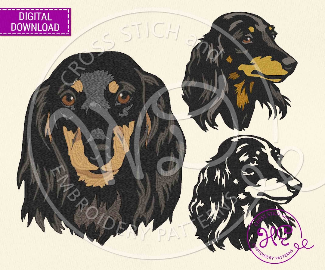 Longhaired Dachshund Dog Embroidery Designs, Machine Embroidery Pattern ...