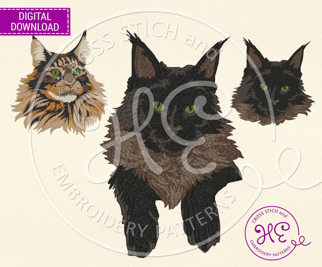 Maine Coon Cat Embroidery Designs, Machine Embroidery Pattern, Ukraine ...