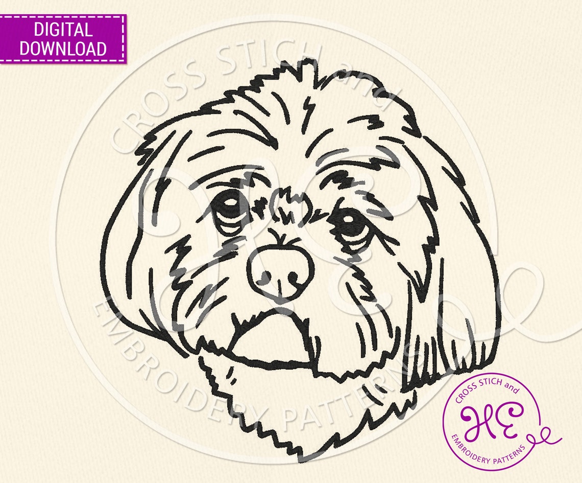 Shih Tzu Dog Outline Embroidery Designs Embroidery Pattern - Etsy