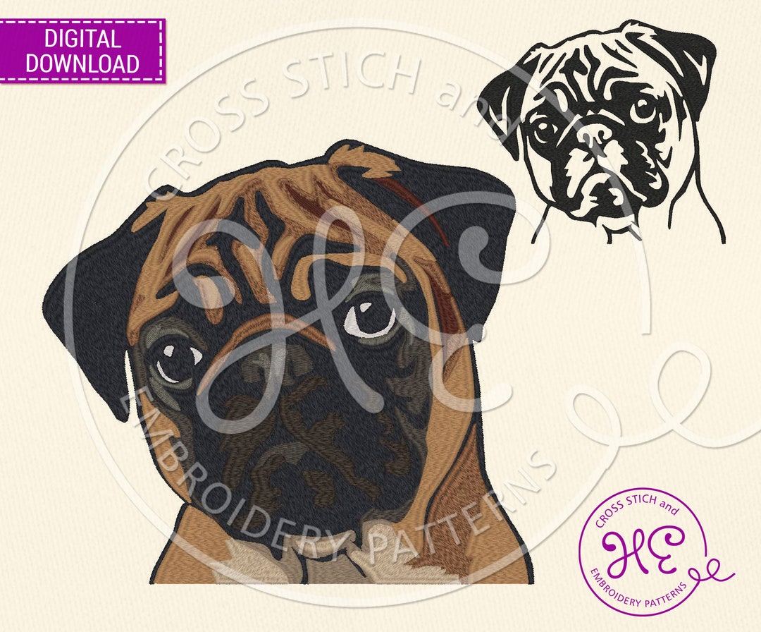 Pug Embroidery Design, Machine Embroidery Pattern, Download, Cute Pet ...