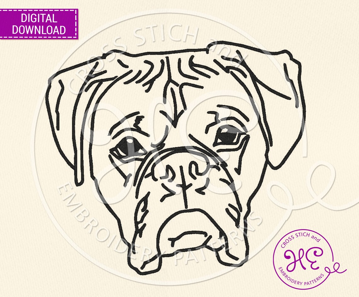 Boxer Dog Outline Sketch Embroidery Designs Embroidery - Etsy