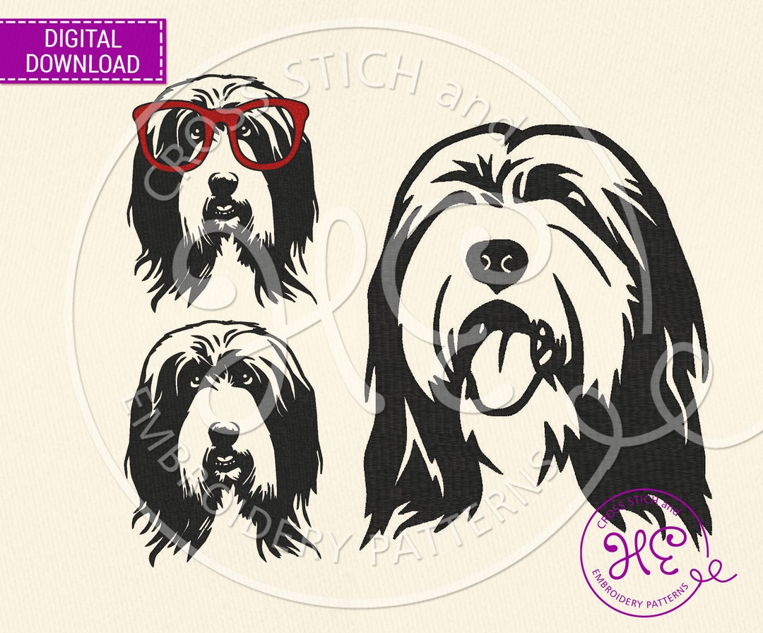 Bearded Collie Embroidery Designs, Pet Portrait Embroidery Pattern for ...