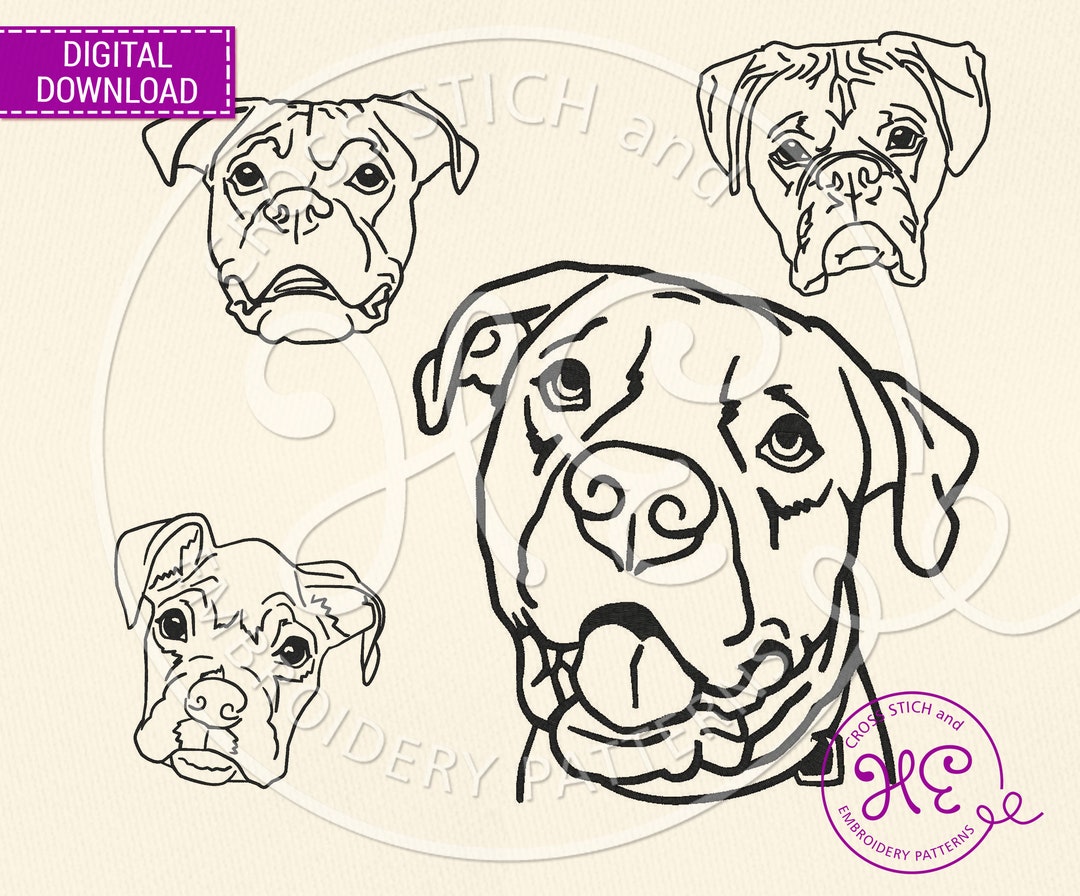 Boxer Dog Outline Sketch Embroidery Designs, Embroidery Pattern for ...