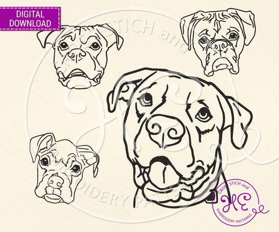 Boxer Dog Outline Sketch Embroidery Designs Embroidery - Etsy