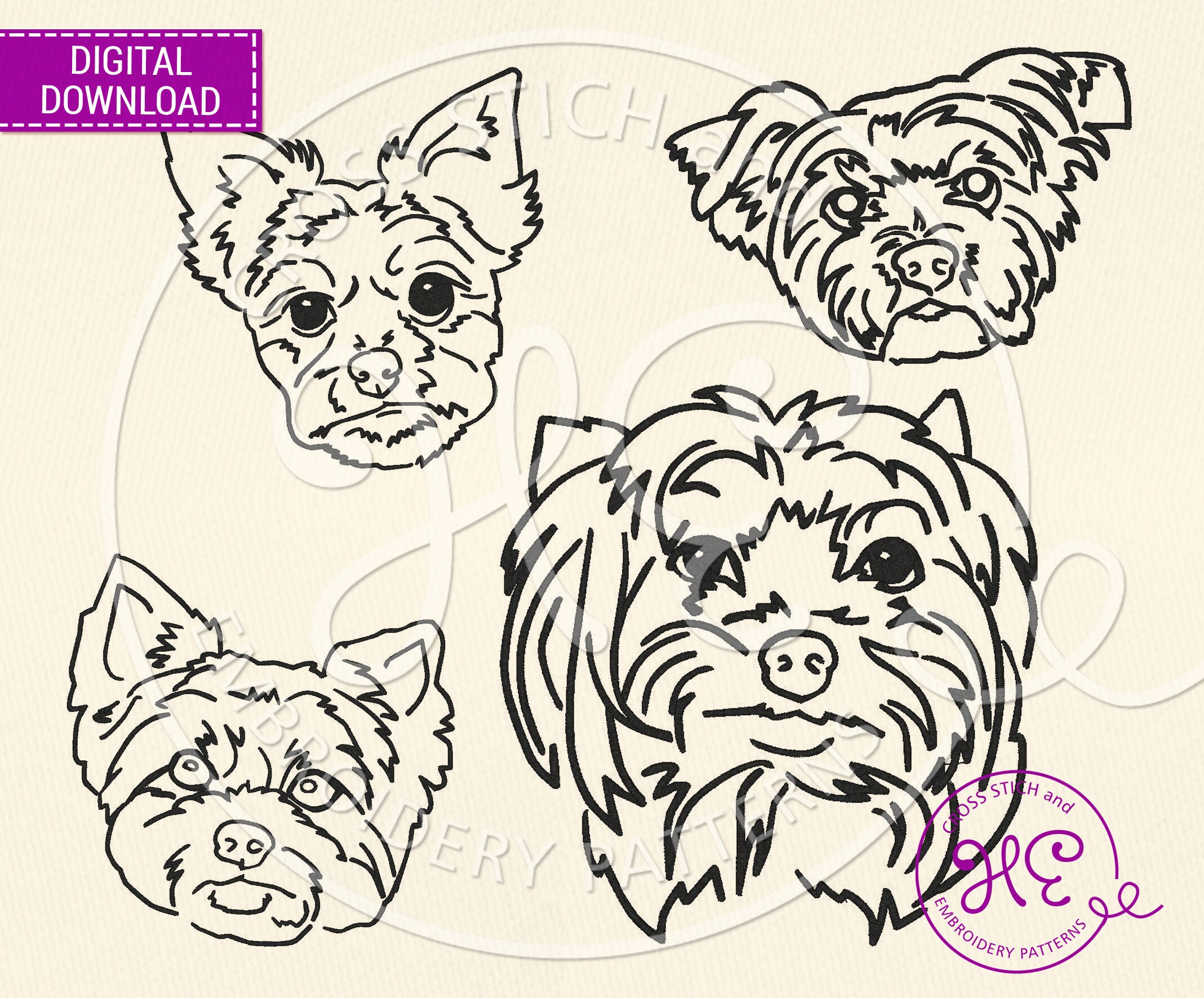 Yorkshire Terrier Dog Outline Sketch Embroidery Designs - Etsy
