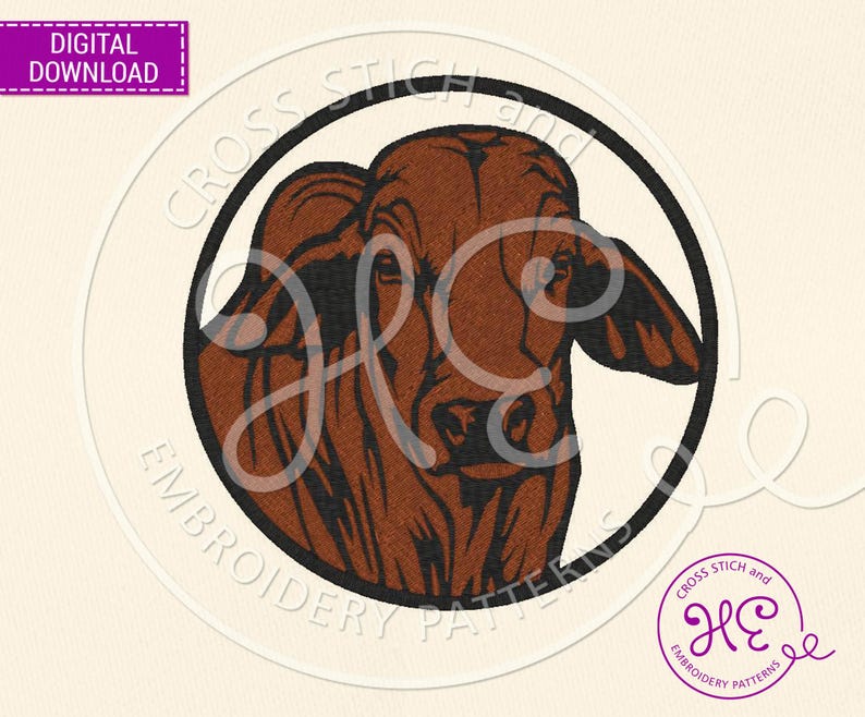 Brahman Cow Head Embroidery Design, Pattern for Machine, Download ...