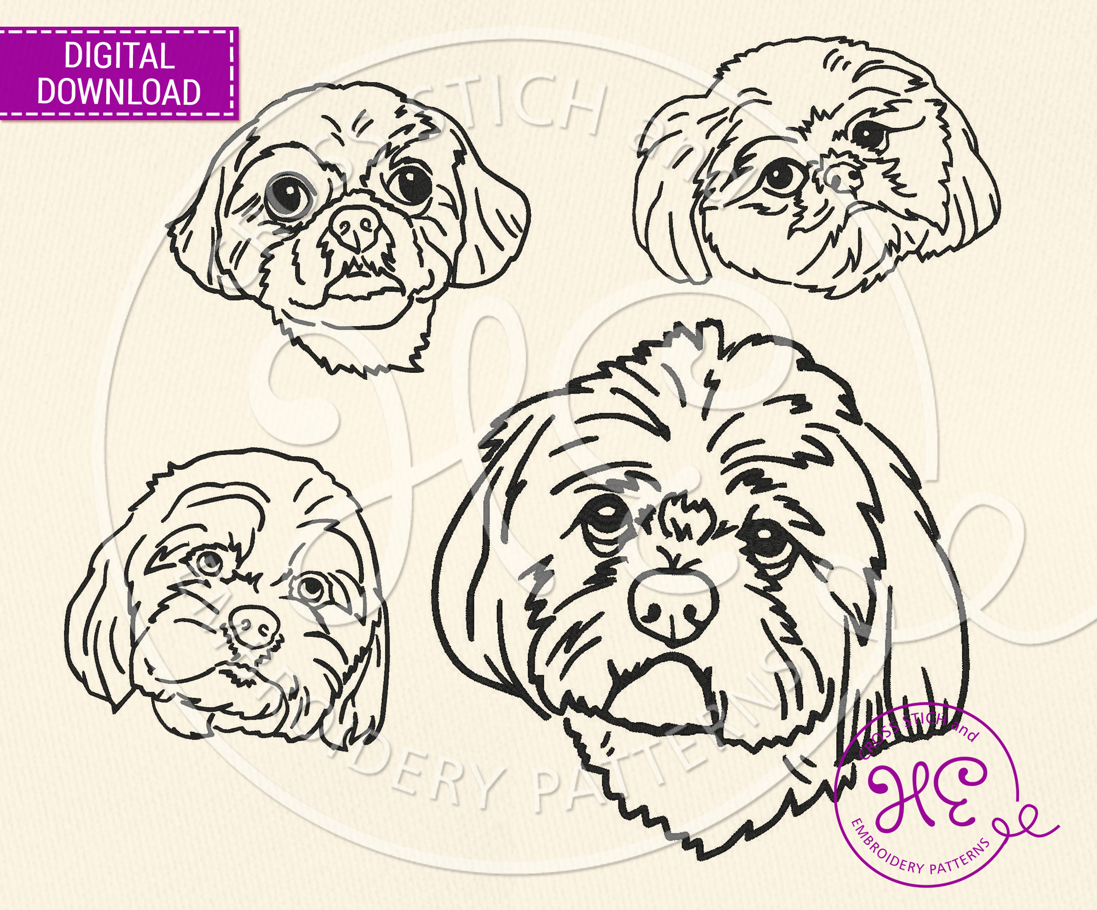Shih Tzu Dog Outline Embroidery Designs Embroidery Pattern - Etsy