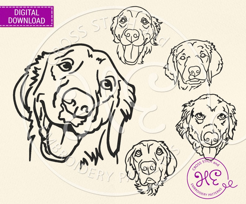 Golden Retriever Dog Outline Embroidery Designs Embroidery - Etsy