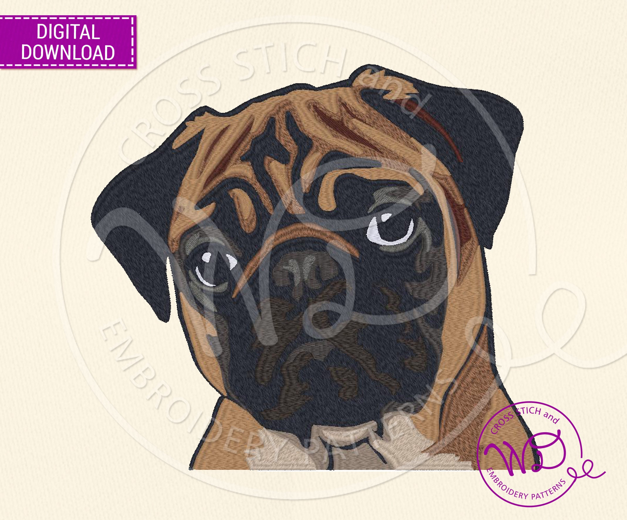 Pug Embroidery Design, Machine Embroidery Pattern, Download, Cute Pet ...