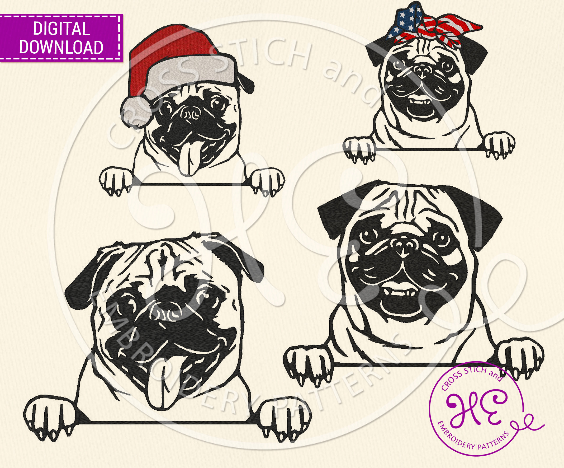 Pug Embroidery Design Embroidery Pattern for Machine - Etsy