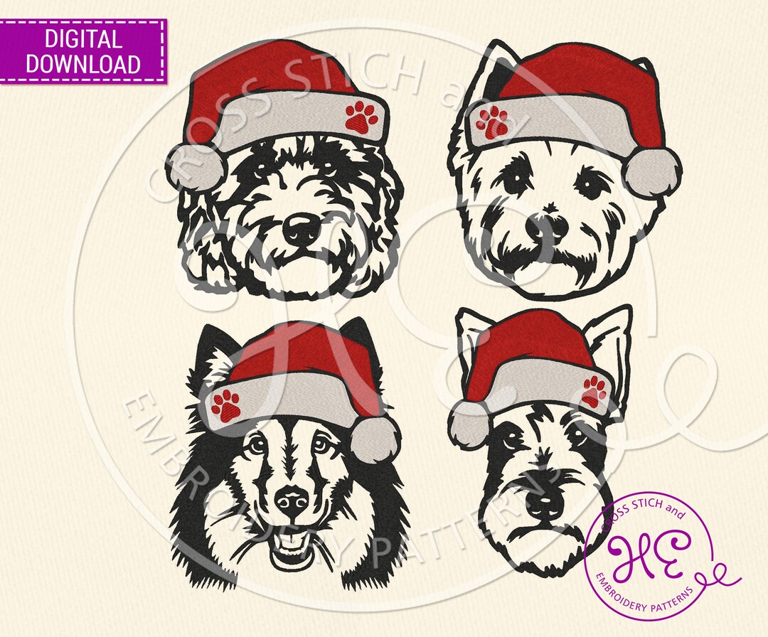 Christmas Dog Embroidery Design, Machine Embroidery Pattern, Download ...