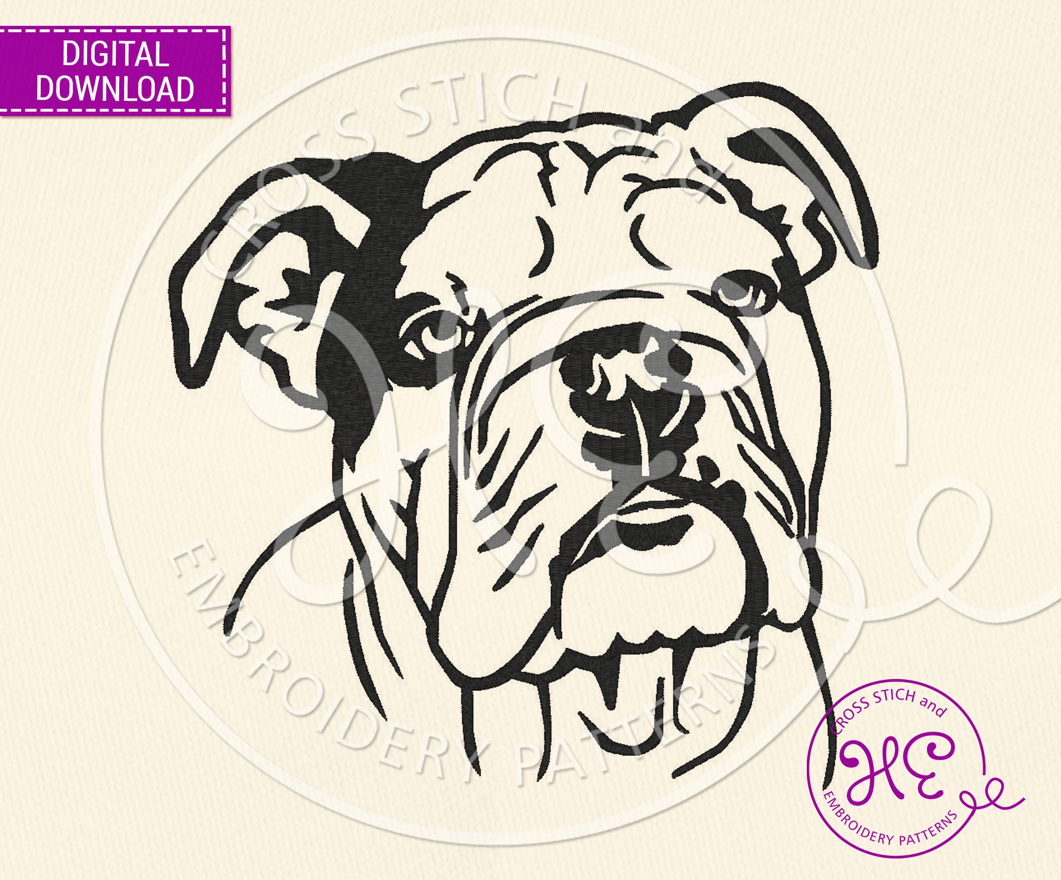 English Bulldog Embroidery Design, Embroidery Pattern for Machine, Cute ...