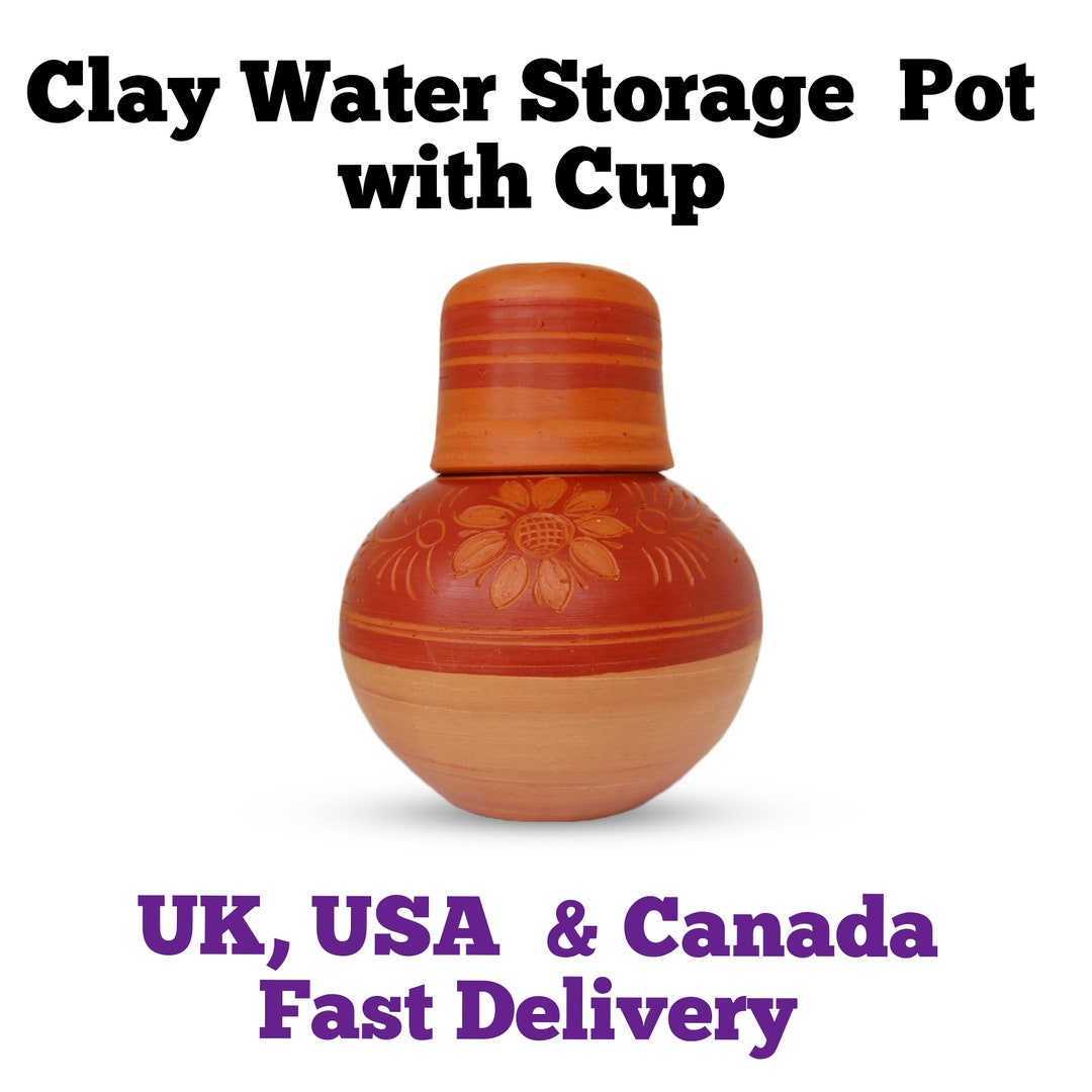 Flower Design 3L Handy Look CLAY WATER POT With Lid Water Cup for Best ...