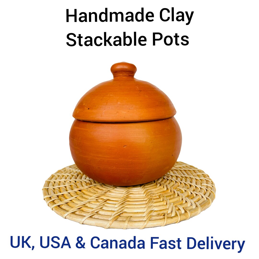 100% Handmade Traditional Look CLAY POTS With Lid, Home Kitchen Table ...