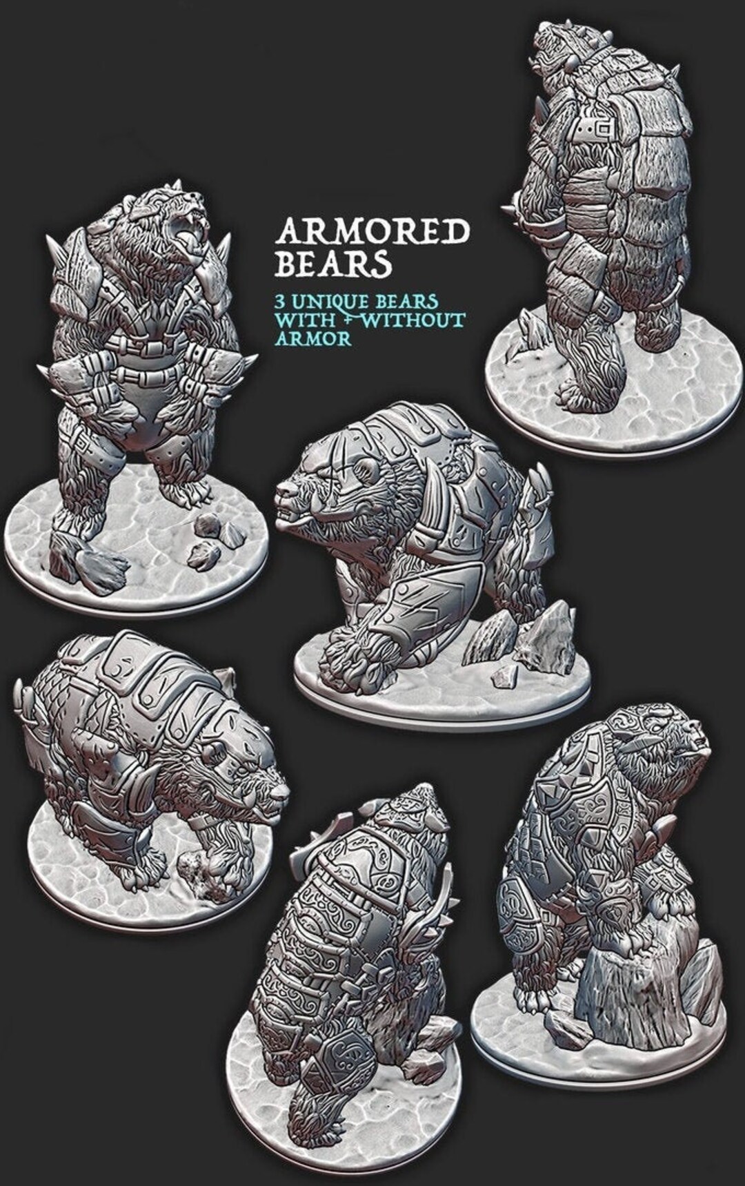 Armored Bears/polar Bears Mini 3D Printed Model 28/32mm - Etsy
