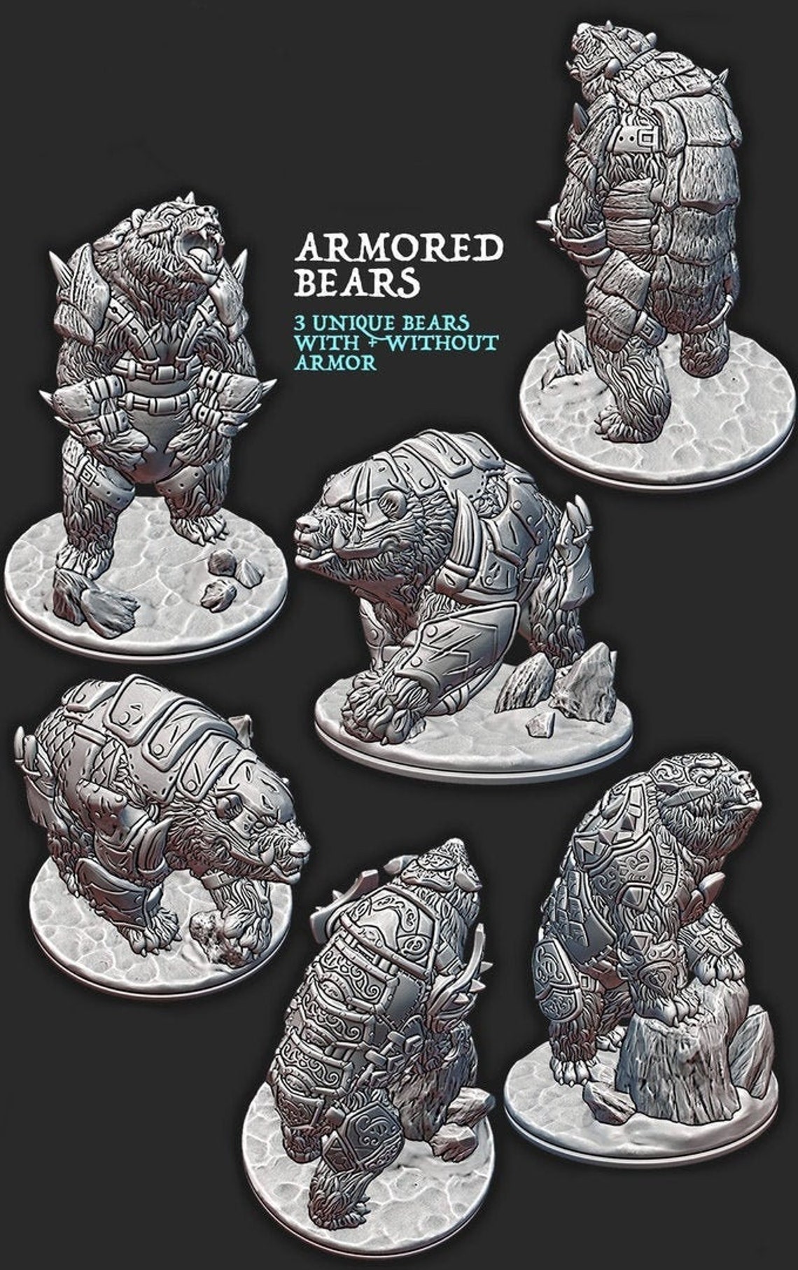 Armored Bears/Polar Bears Mini 3D Printed Model 28/32mm | Etsy