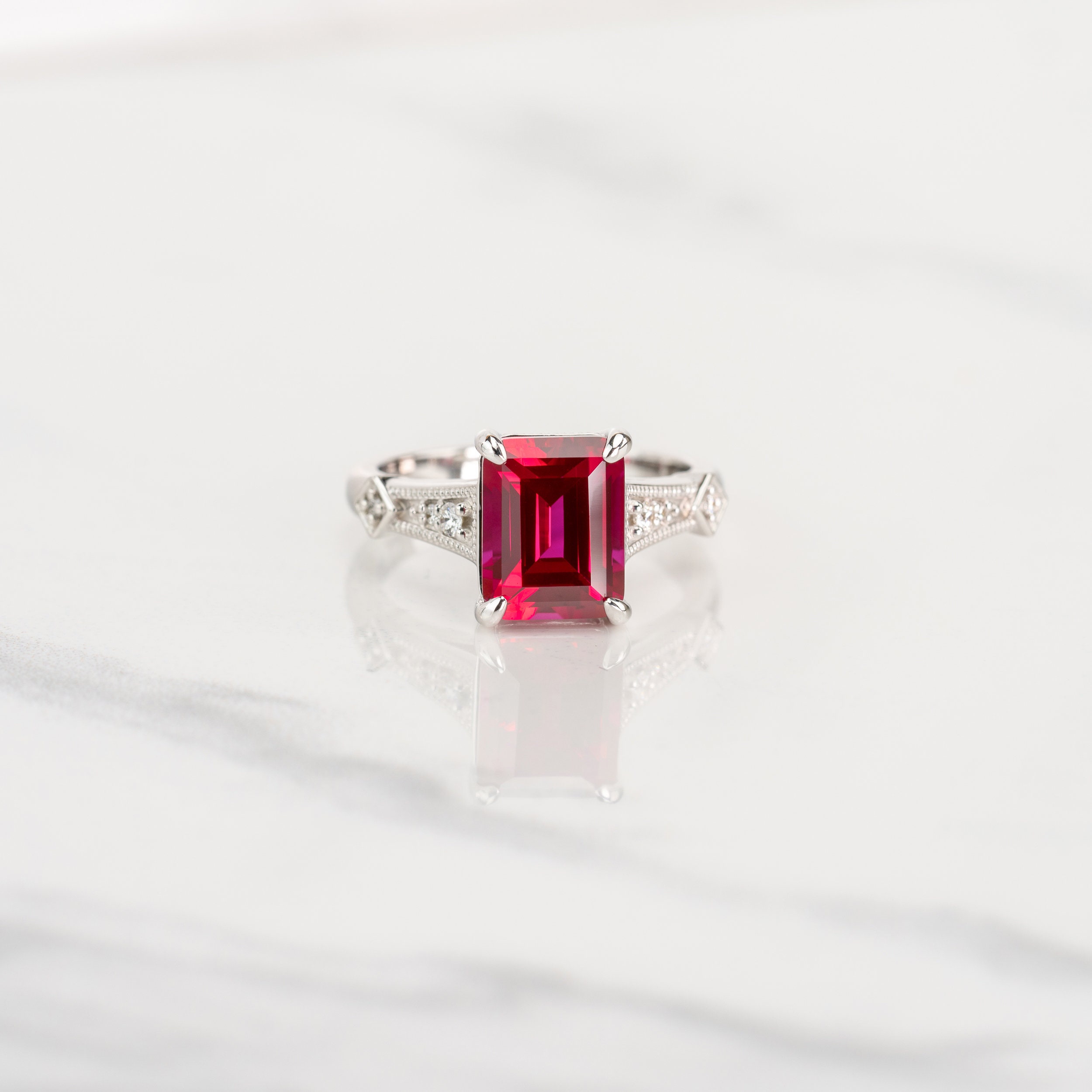 3ct Emerald Cut Ruby Ring With Diamonds Vintage Engagement - Etsy