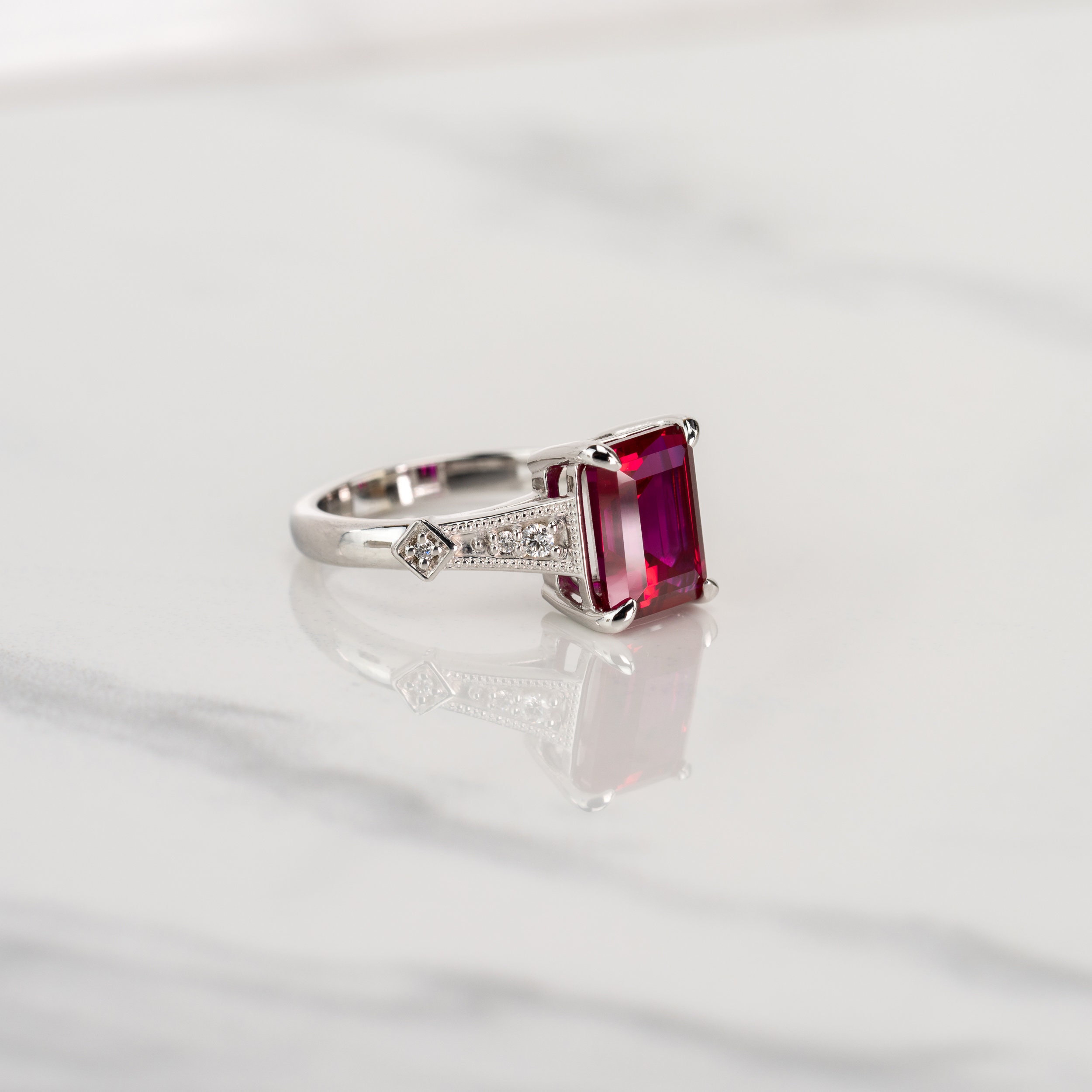 3ct Emerald Cut Ruby Ring With Diamonds Vintage Engagement - Etsy