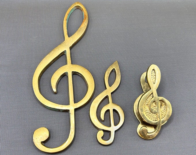 Vintage Brass Treble Clef Duo Wall Hanging & Treble Clef Clip - Etsy