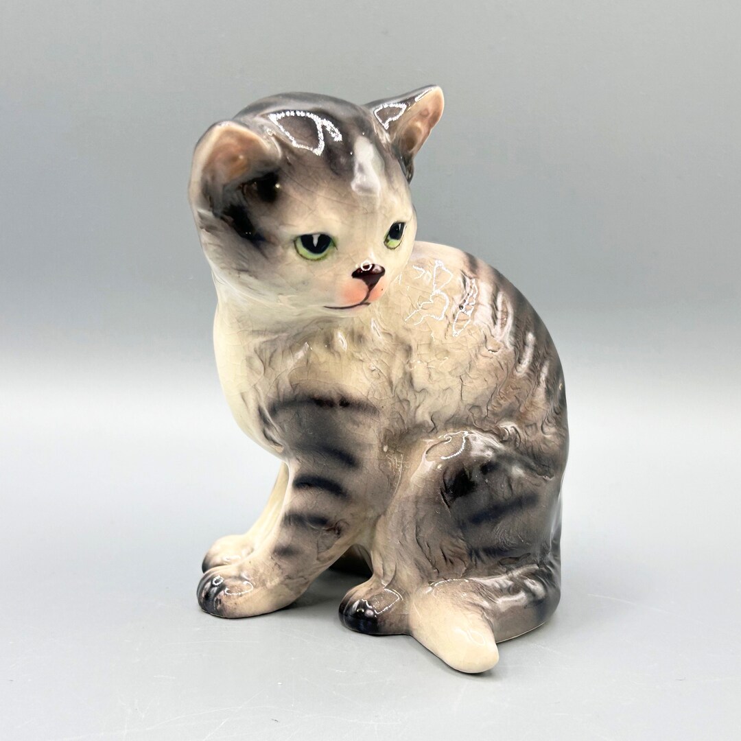 Charming Vintage Tabby Cat Figurine : Green-eyed Delight From Japan - Etsy