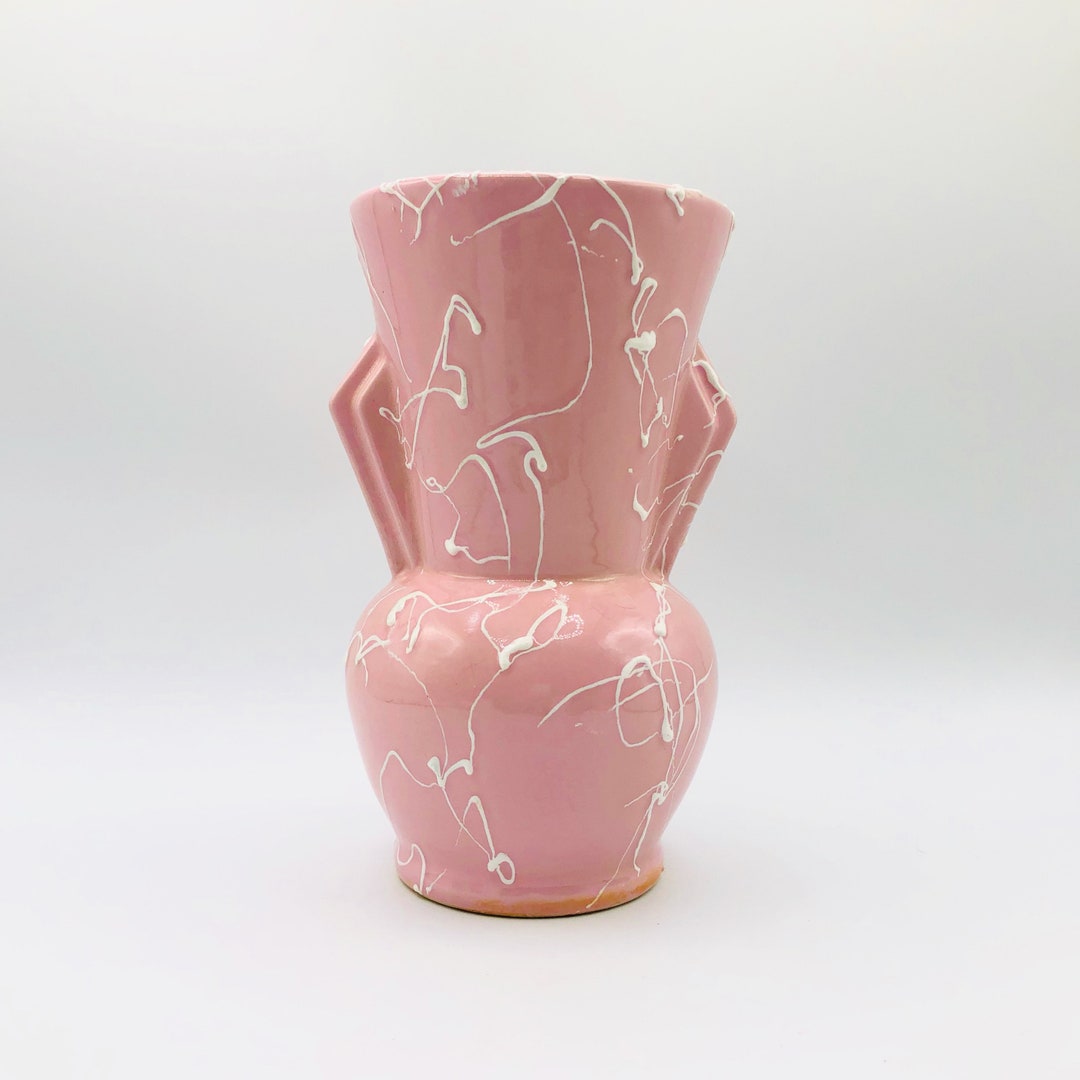 Vintage Pretty Pink Vase With White silly String Art Deco Beauceware ...