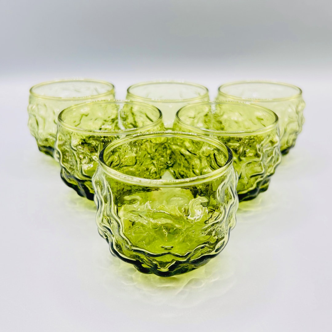 Retro Avocado Green Anchor Hocking Lido Milano Glass Set | Set of 6 ...