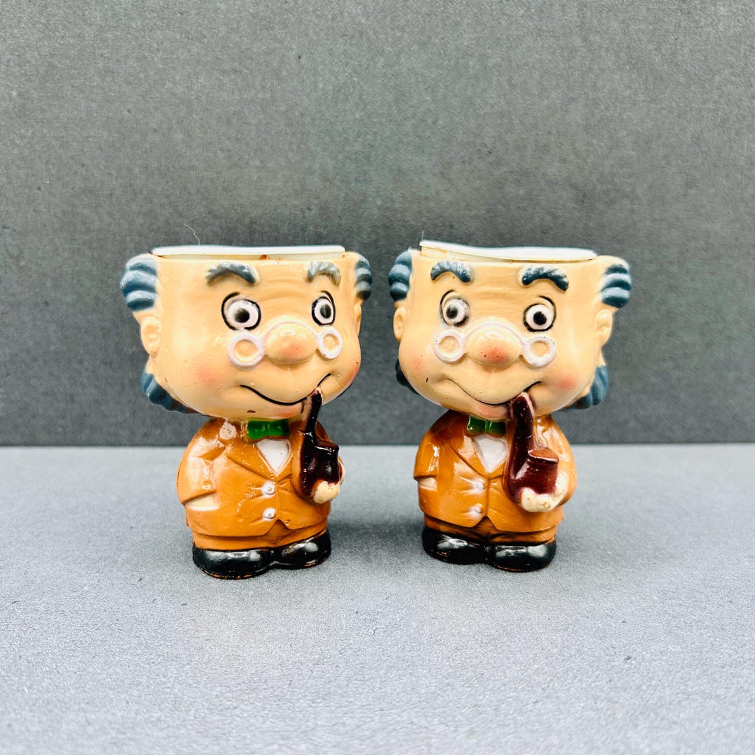 Vintage Novelty Egg Cups | Old Man With Pipe, 1960s Plastic Set - Etsy