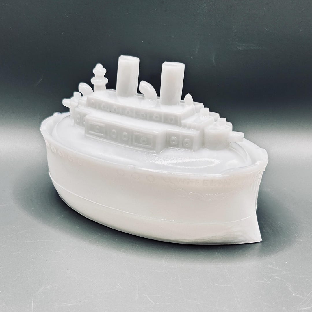Vintage Lidded Milk Glass Ship | USS Wheeling Ship Commemorative ...
