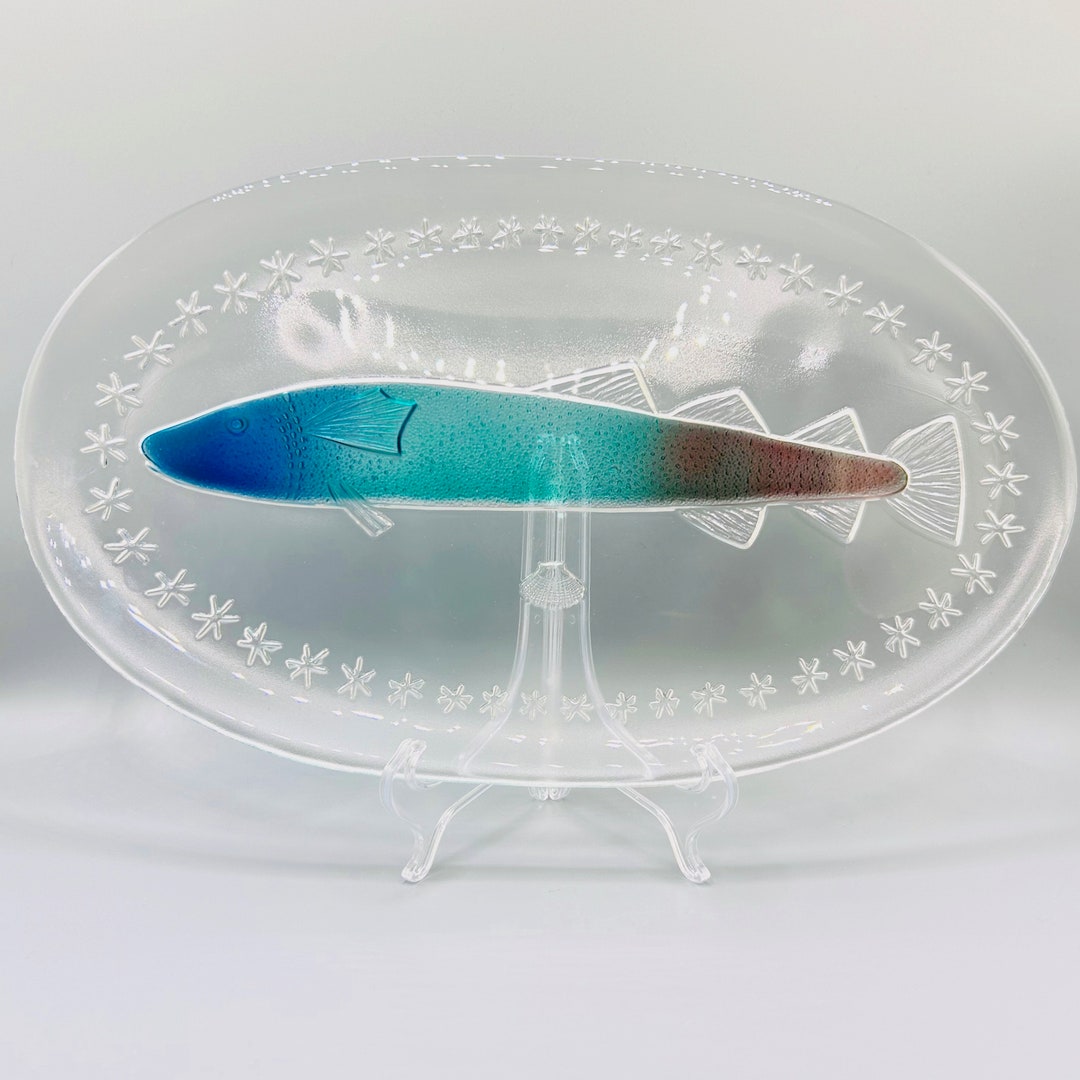 Glass Fish Plate Vintage Walther Glass Ocean Life Series Large Oval ...