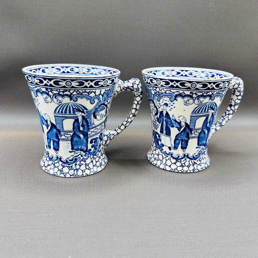 Wonderful Vintage 1930s William Adams Blue & White Chinese Pattern Mugs ...