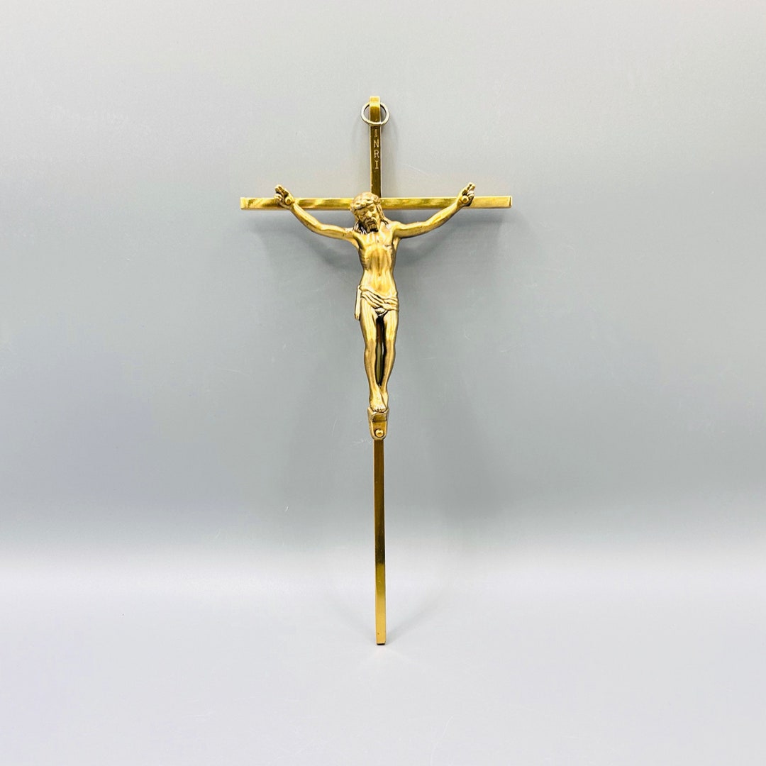 Vintage Brass Crucifix With Cast Jesus Figure INRI Inscription - Etsy