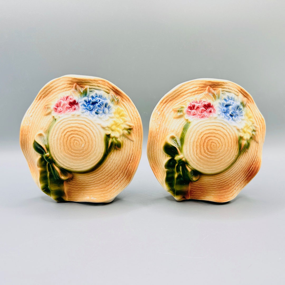 Vintage Royal Copley Pottery Ladies' Bonnets Wall Pockets Charming ...