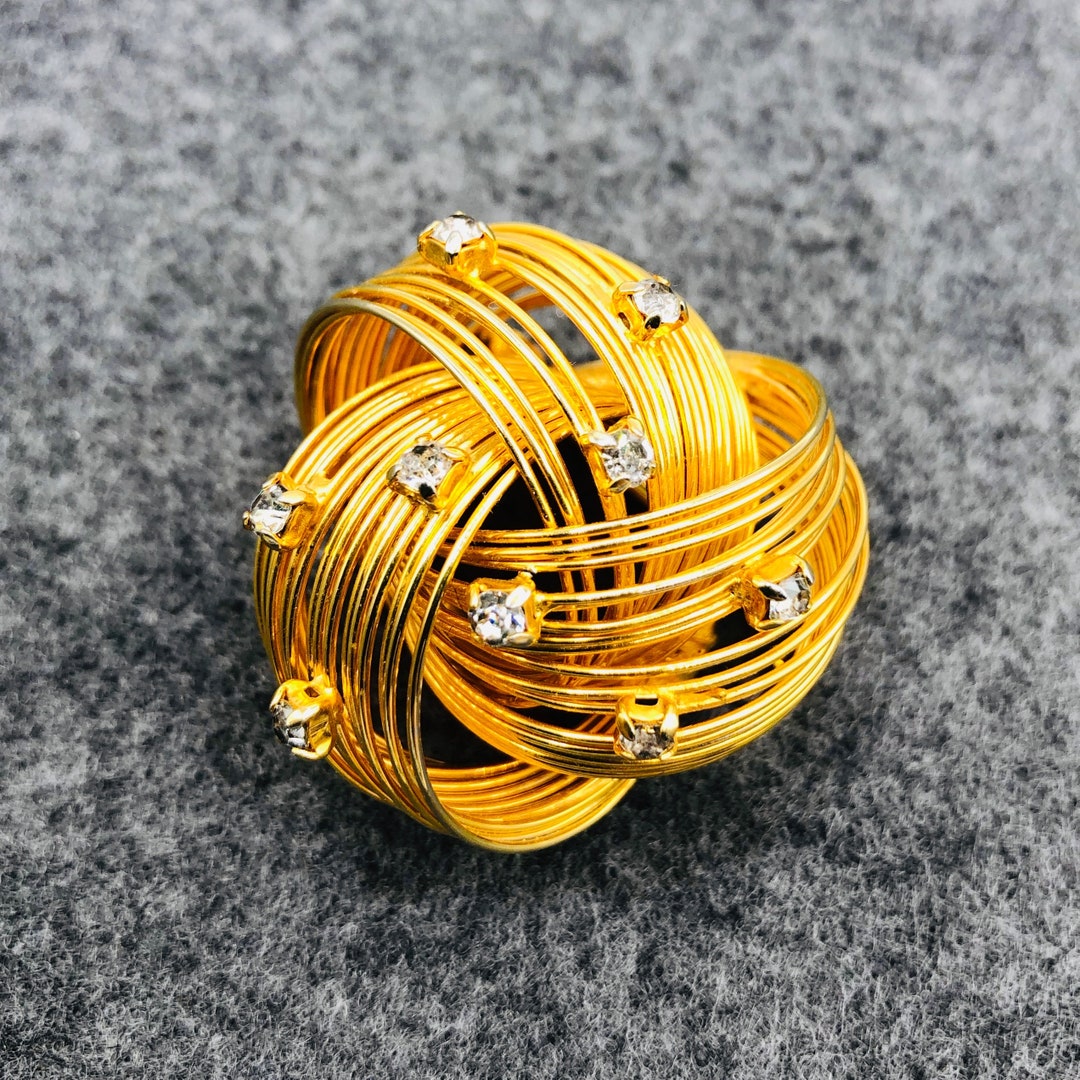 Mid Century Modern Ball of Twisted Wire With Austrian Crystals Brooch ...