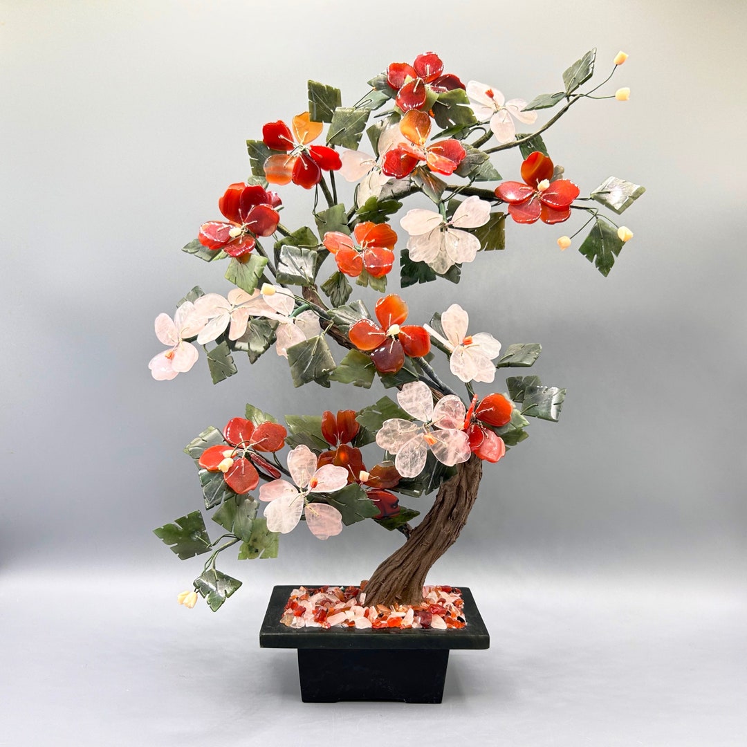 Large Elegant Vintage Jade Bonsai Tree Sculpture With Real Stone ...