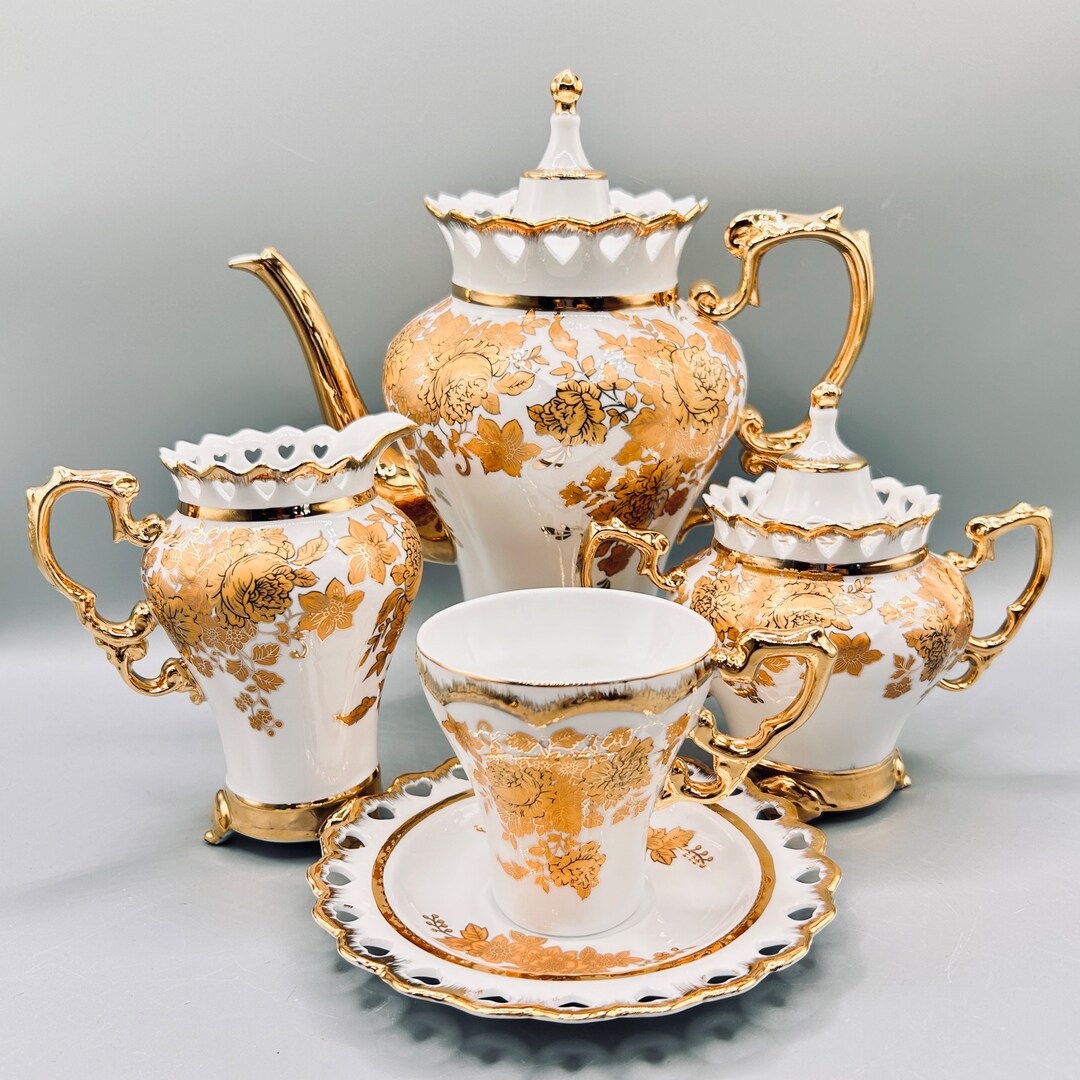 Fancy Glamorous Elegant Vintage Pegasus Porcelain Tea Set Gold ...