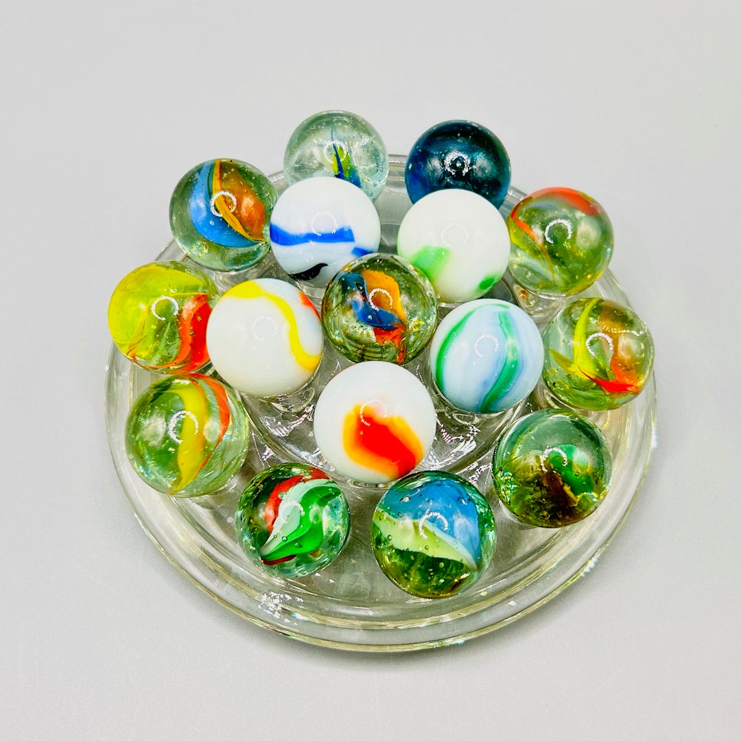 16 Vintage Glass Shooter Marbles Uranium Glow Cat's Eye Treasures ...