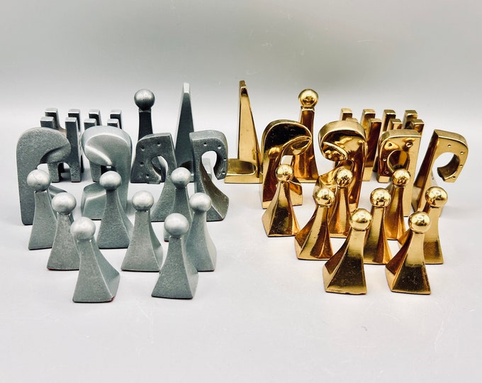 Mid-century Brutalist Chess Set | Pierre Cardin-style | Brass | Pewter ...