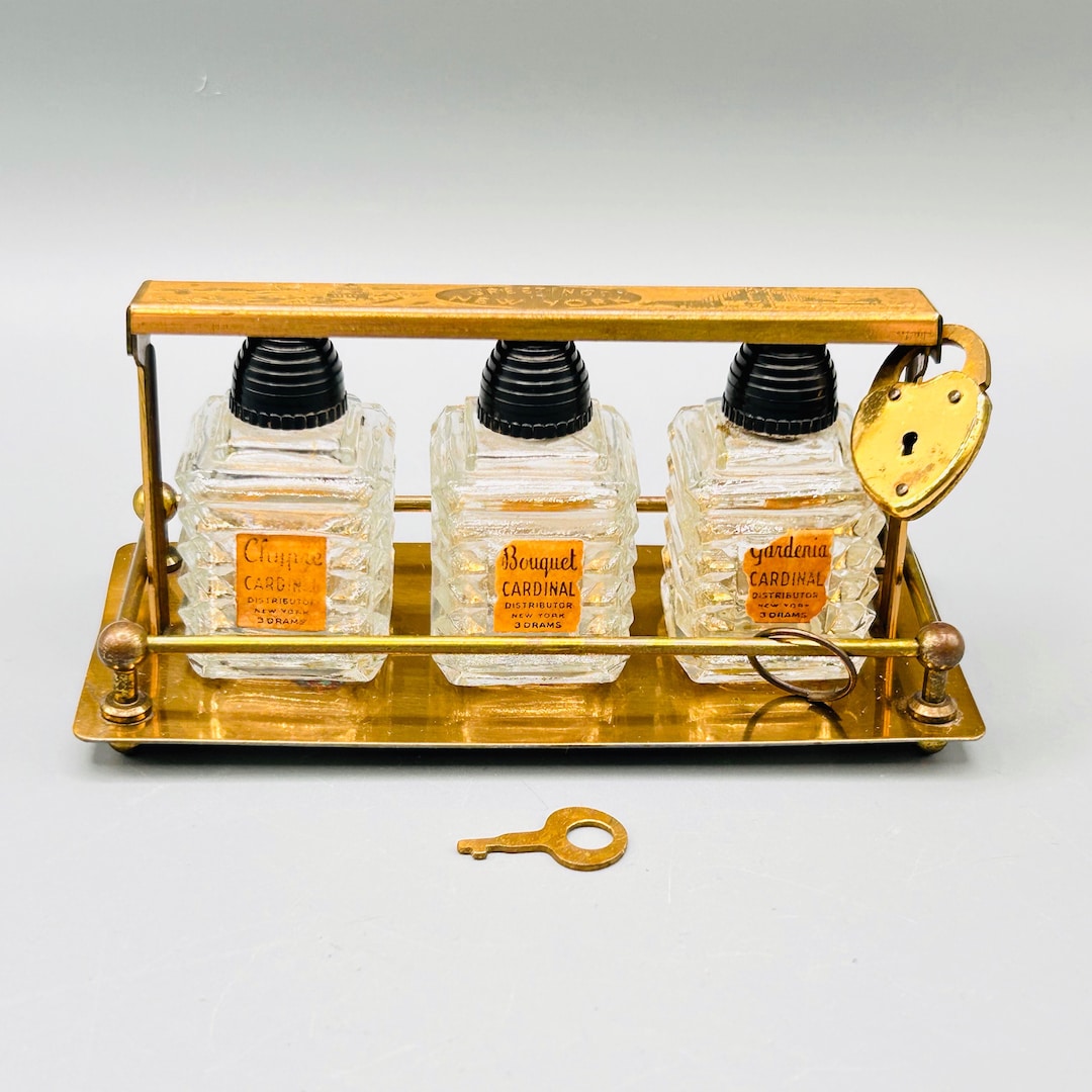 Vintage Cardinal Trio Perfume Caddy | Elegant Vanity Accessory | Lock ...