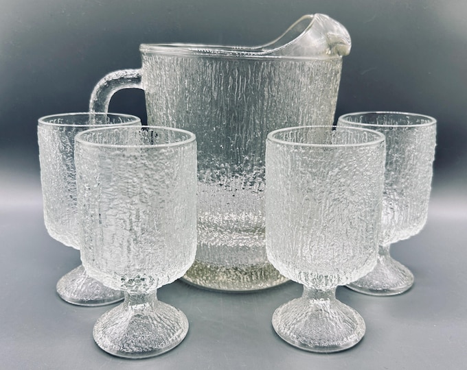 Mid-century Modern Crystal Ice Pitcher & Icicle Goblets Set Indiana ...