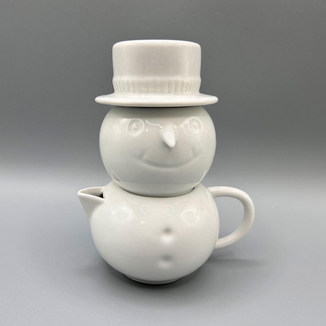 Vintage Stackable Snowman Cream and Sugar Set Porcelain Holiday Charm ...