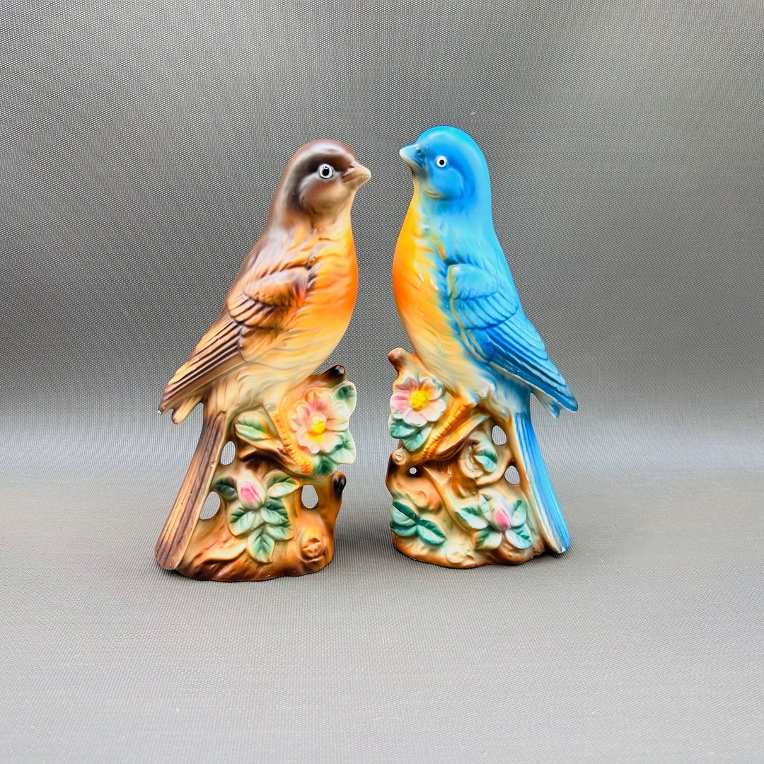 Pair of Life-like Birds | Red-breasted Robin & Bluebird | Vintage Japan ...