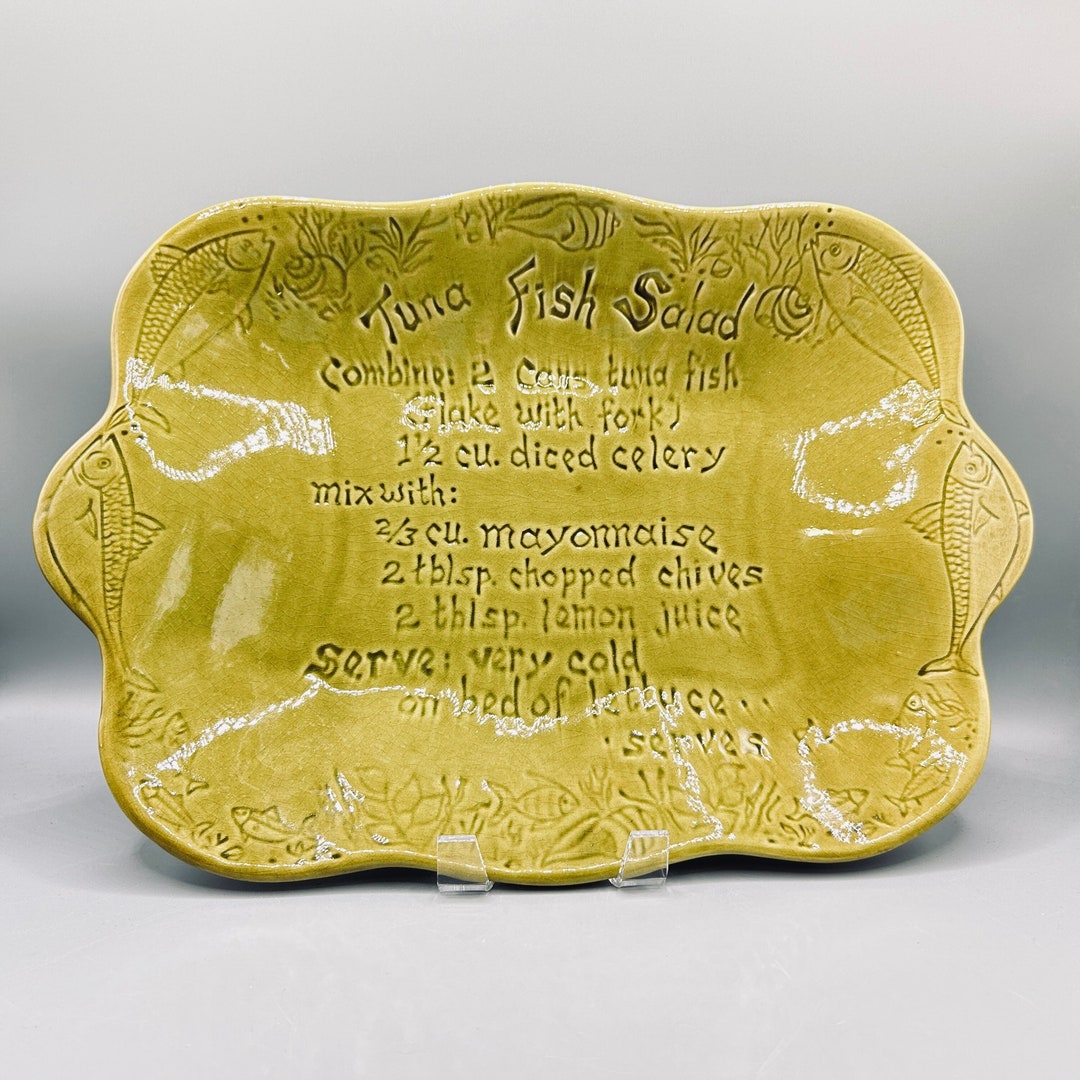 Vintage California Pottery Serving Tray Chartreuse Tuna Fish Salad ...