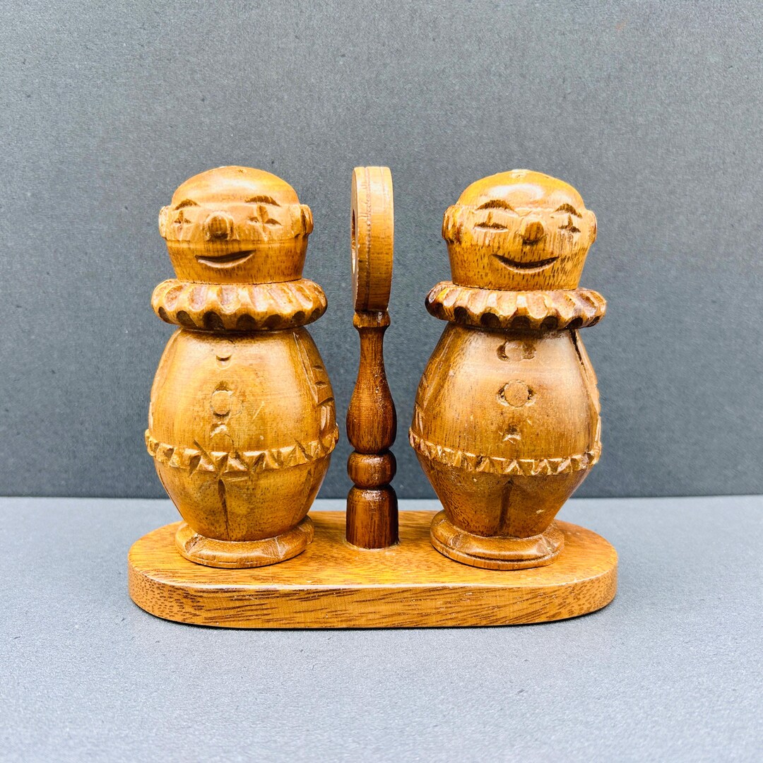 What a Couple of Nutty Guys Wood Clown Salt and Pepper Shakers Mid ...