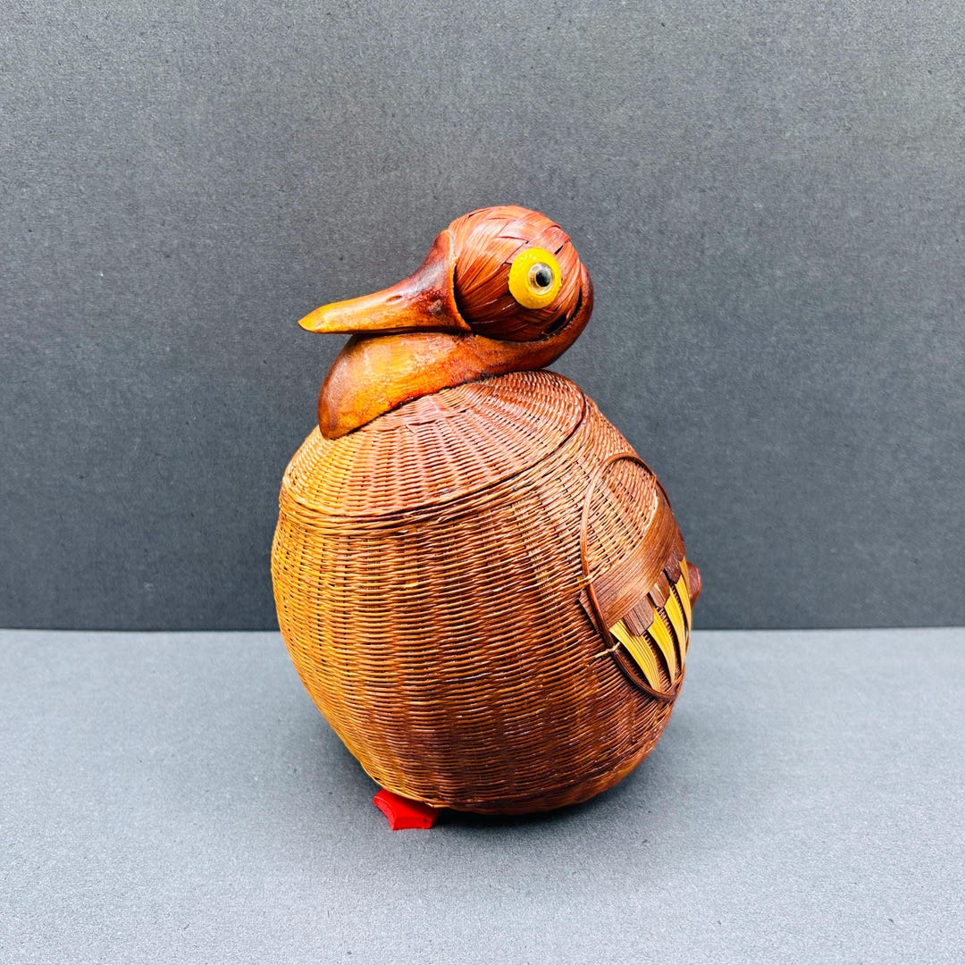 Vintage Chinese Bamboo Standing Duck Box/basket Hand-woven Shanghai ...
