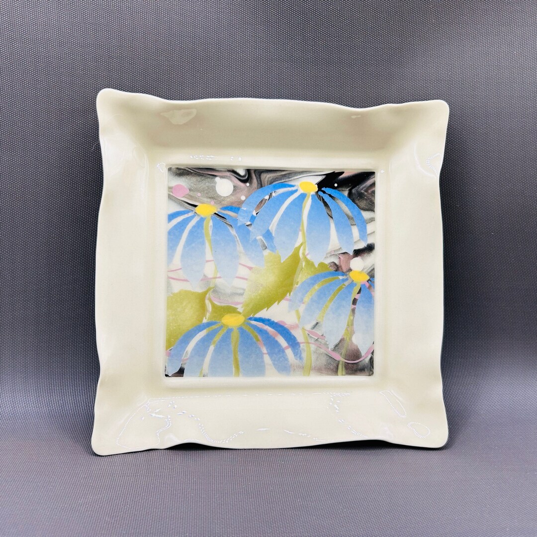 Stunning Plate Hand-built Porcelain Canadian Artist Beautiful Blue ...