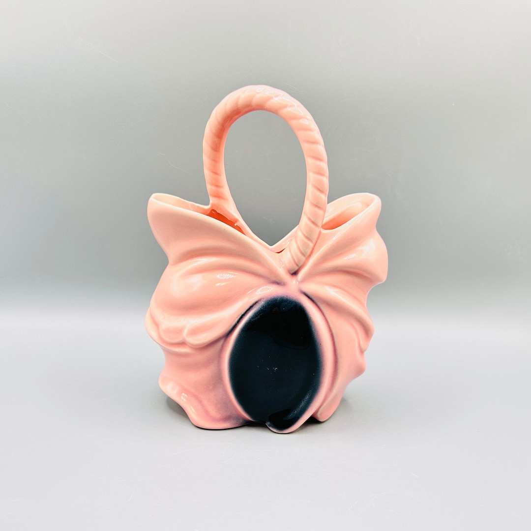 Mid-century Modern Cameron Clay Art Pottery Pink & Black Basket ...